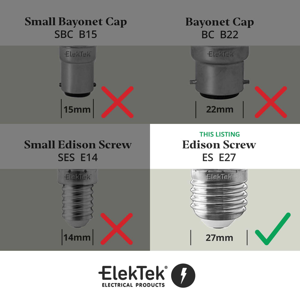 ElekTek ES Edison Screw E27 Lamp Holder & Shade Ring With Brass Wood M ...