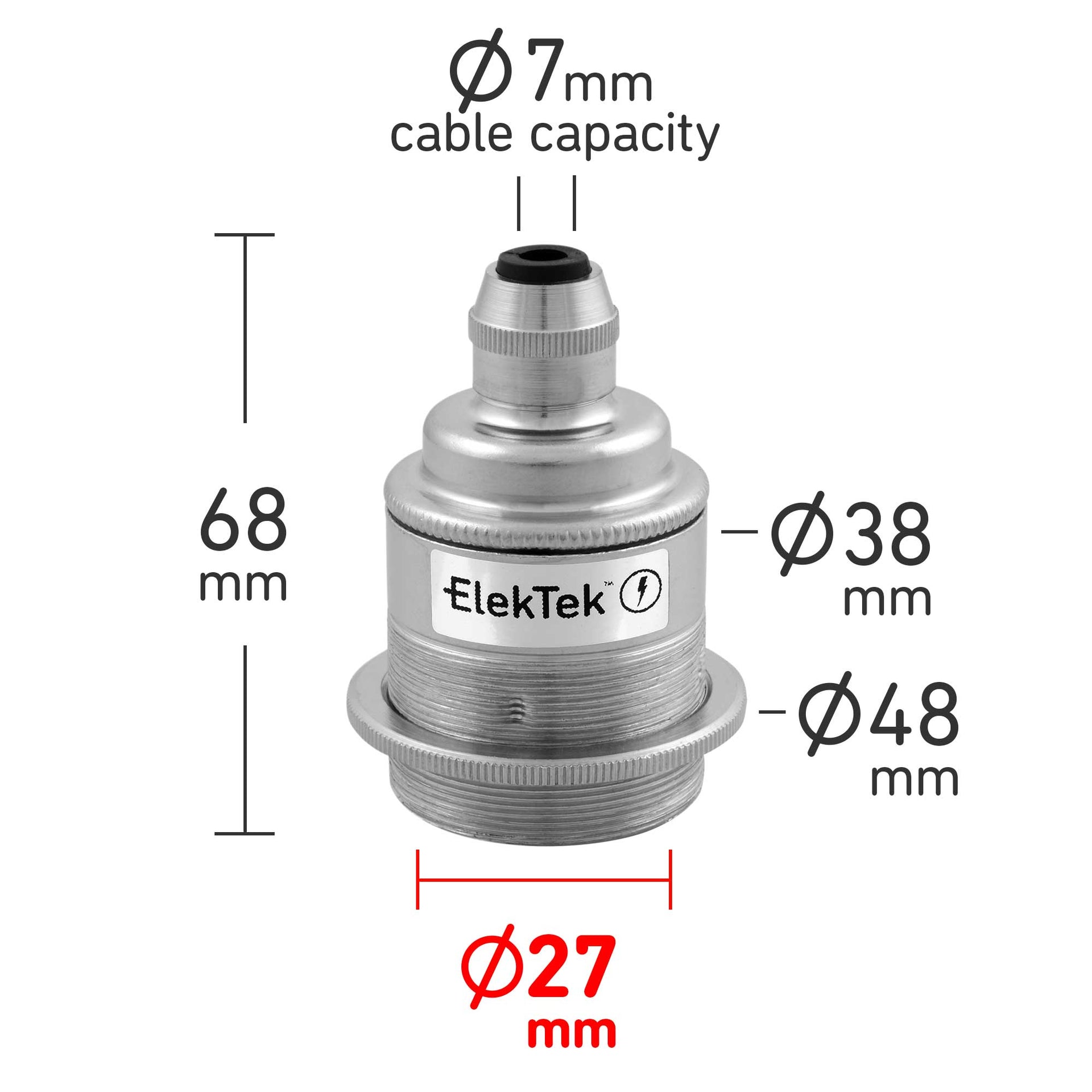 ElekTek ES E27 Cord Grip Pendant Lamp Holder Threaded Skirt With Shade ...